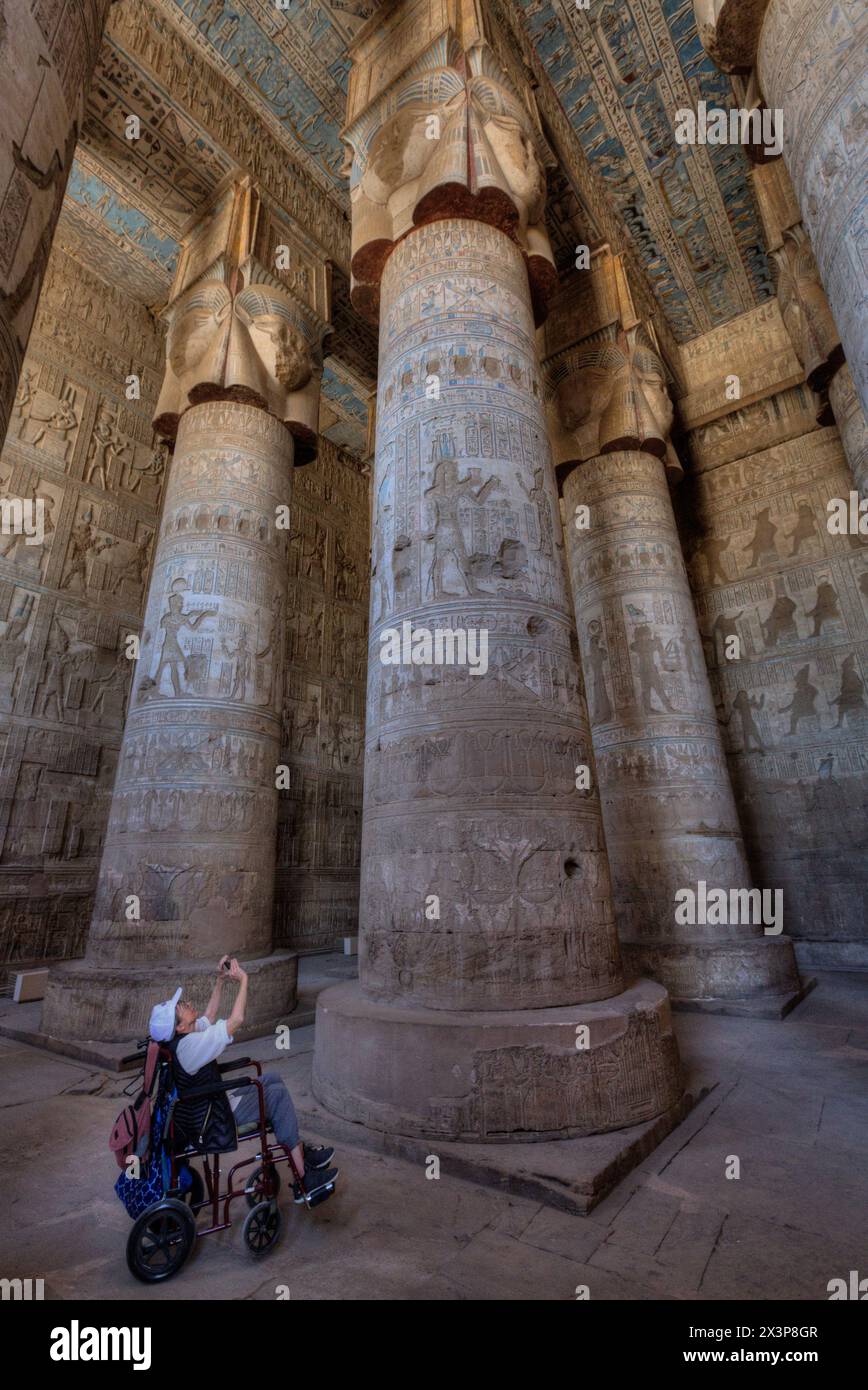 Tourist Taking Photo, The Great Columns, Vestibule, Dendera Temple of ...