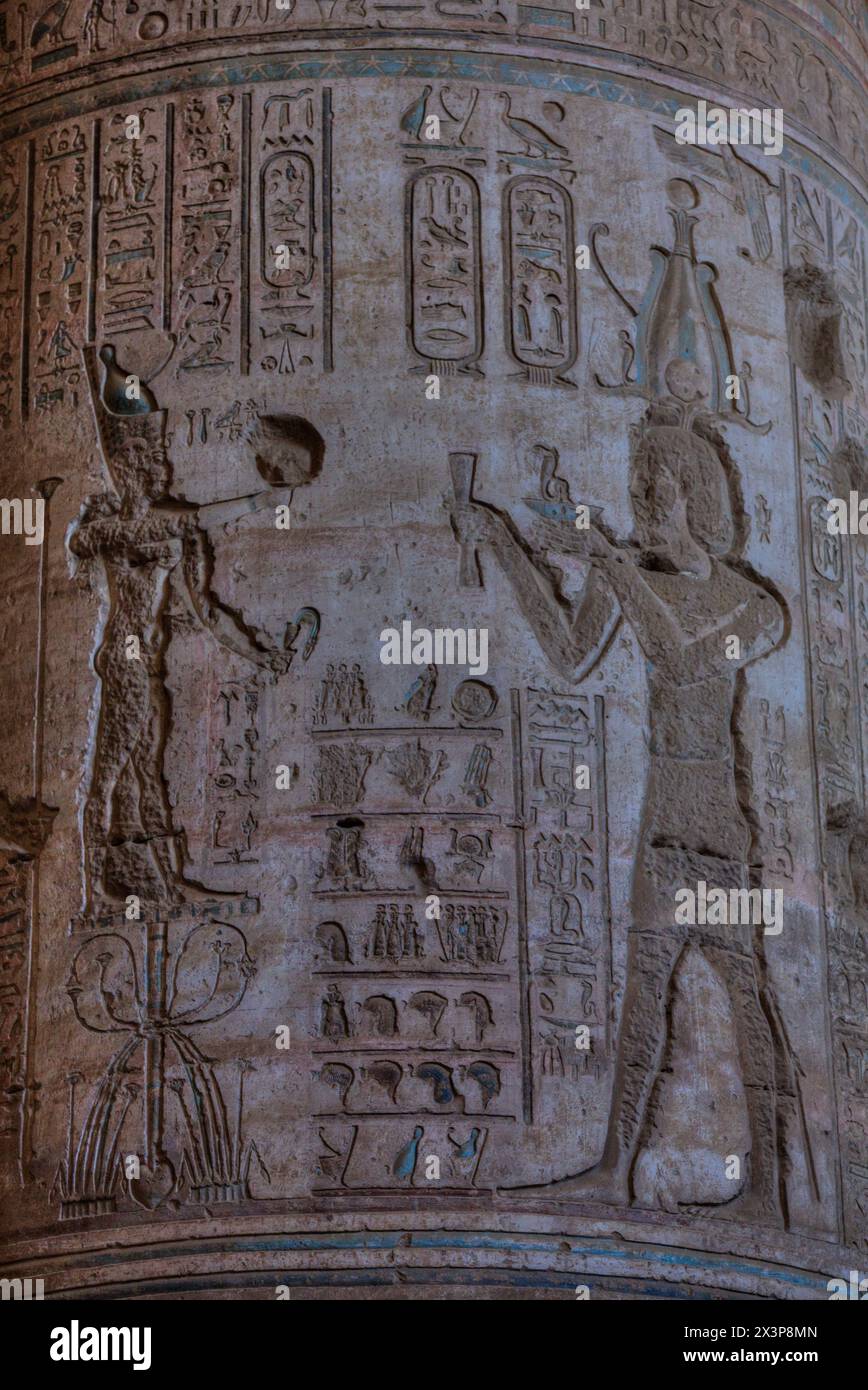 Relief, The Great Columns, Vestibule, Dendera Temple of Hathor, UNESCO ...