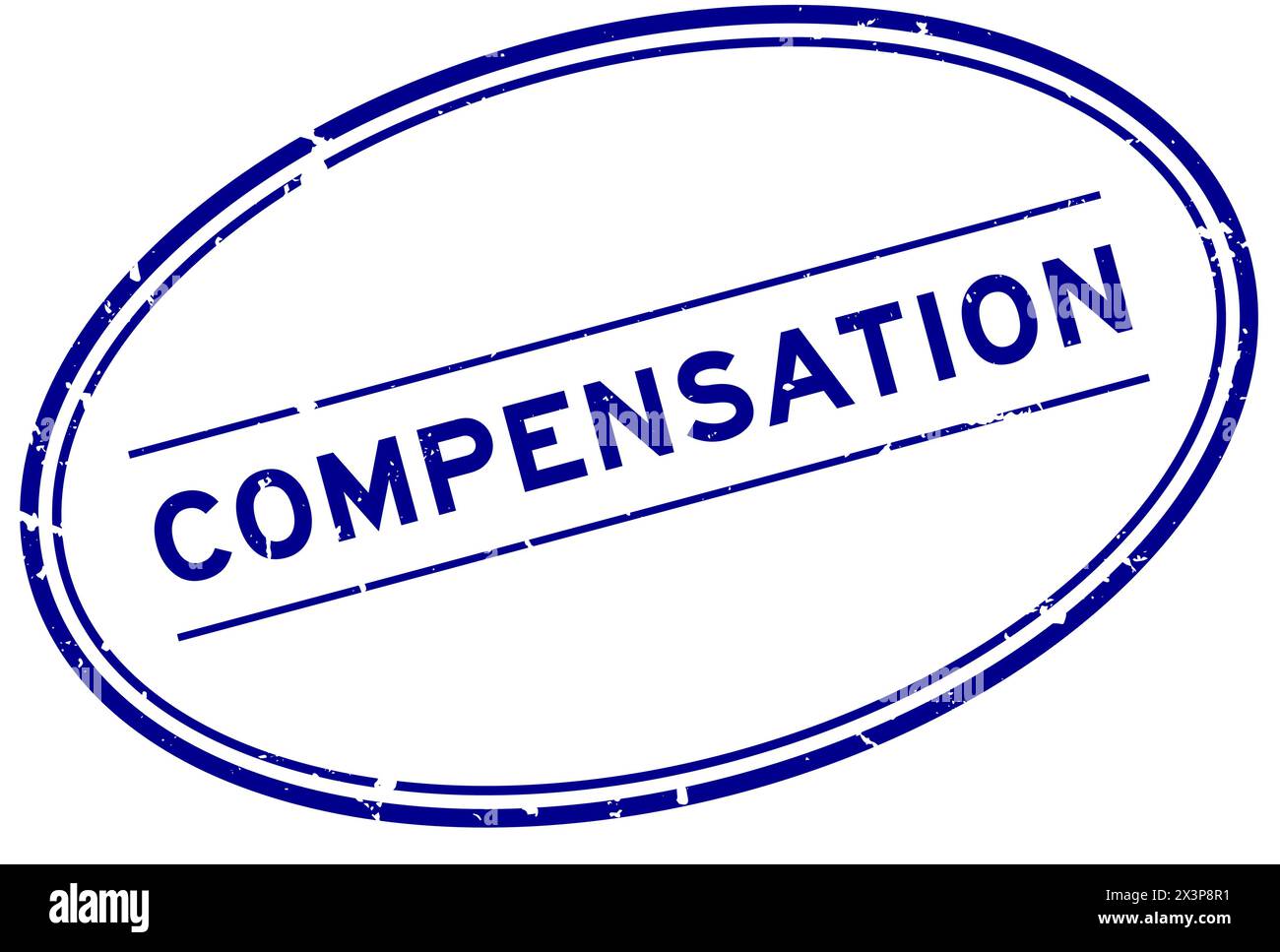 Grunge blue compensation word oval rubber stamp in white background ...