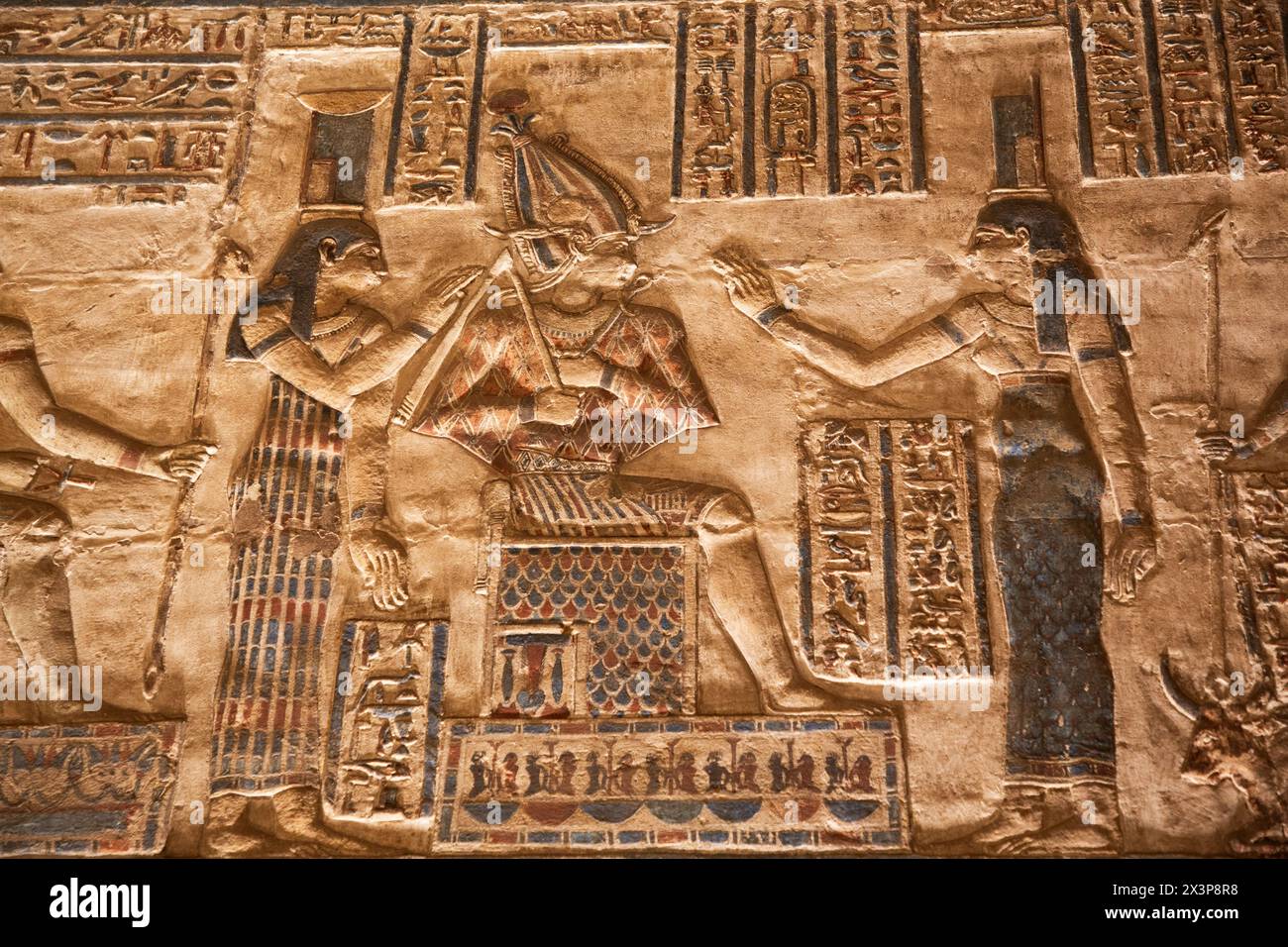 Pharaoh (center), Reliefs, Sanctuary, Dendera Temple of Hathor, UNESCO ...