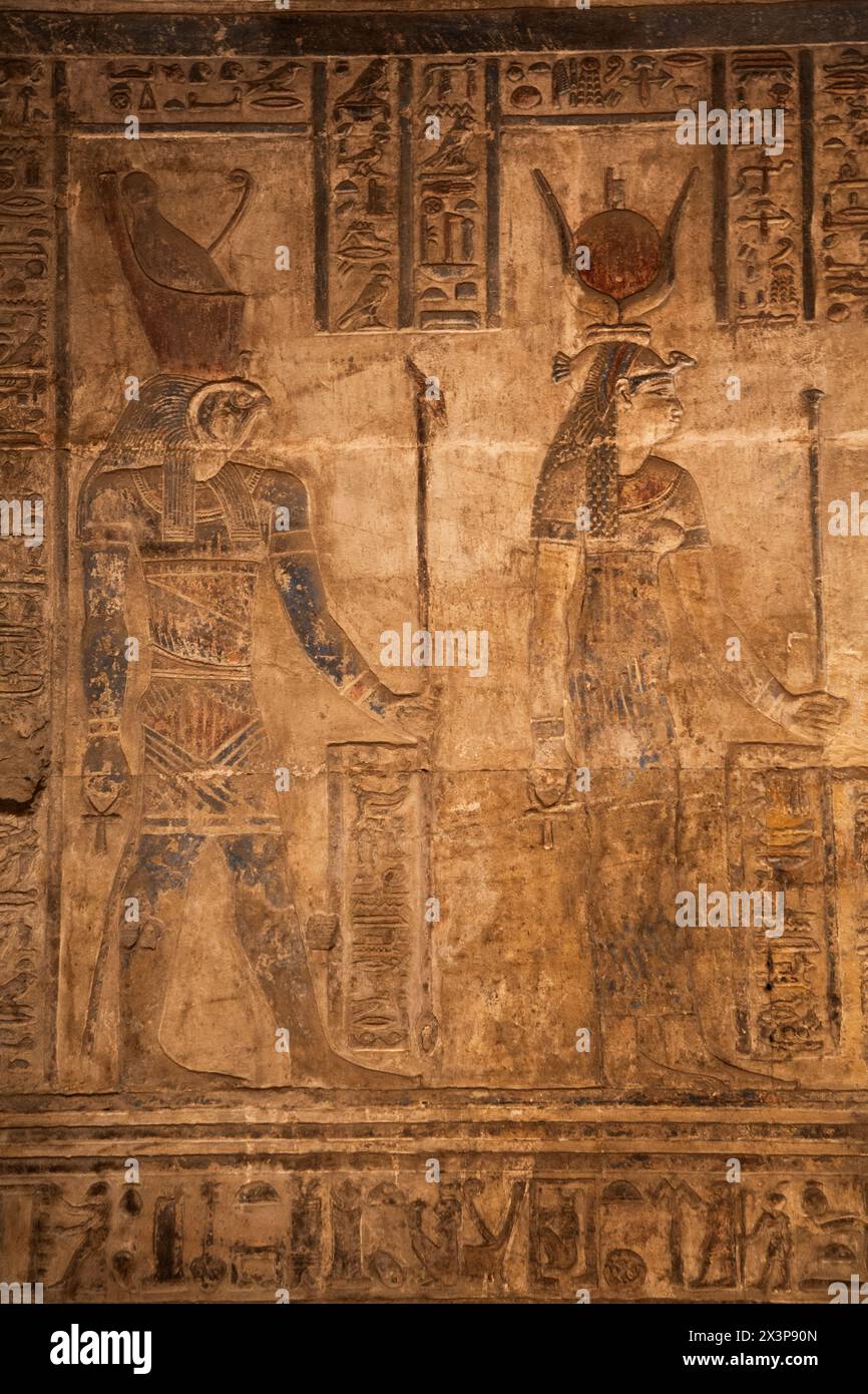 God Horus (left), Goddess Hathor (right), Reliefs, Sanctuary, Dendera ...