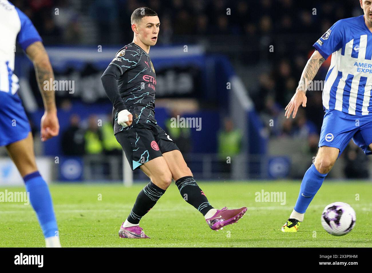 Phil Foden in action for Manchester City FC at the AMEX Stadium Stock ...