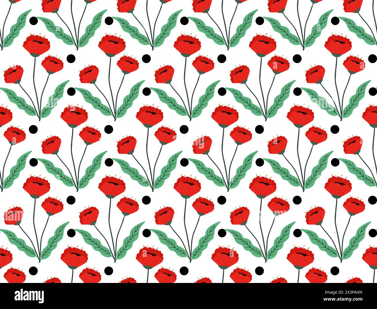 Poppy flower seamless pattern. Red poppies on white background. For ...