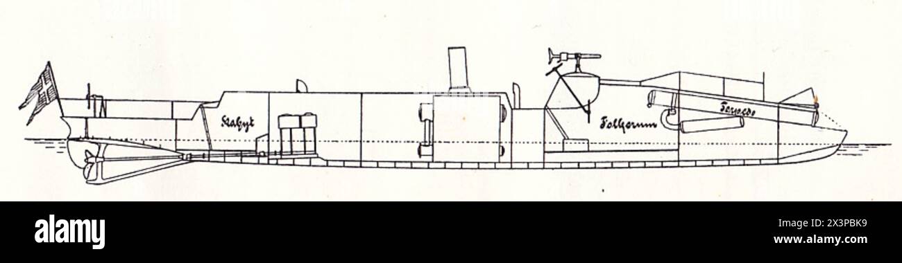 Line drawing of the Danish second class torpedo boat Nr. 10 Stock Photo ...