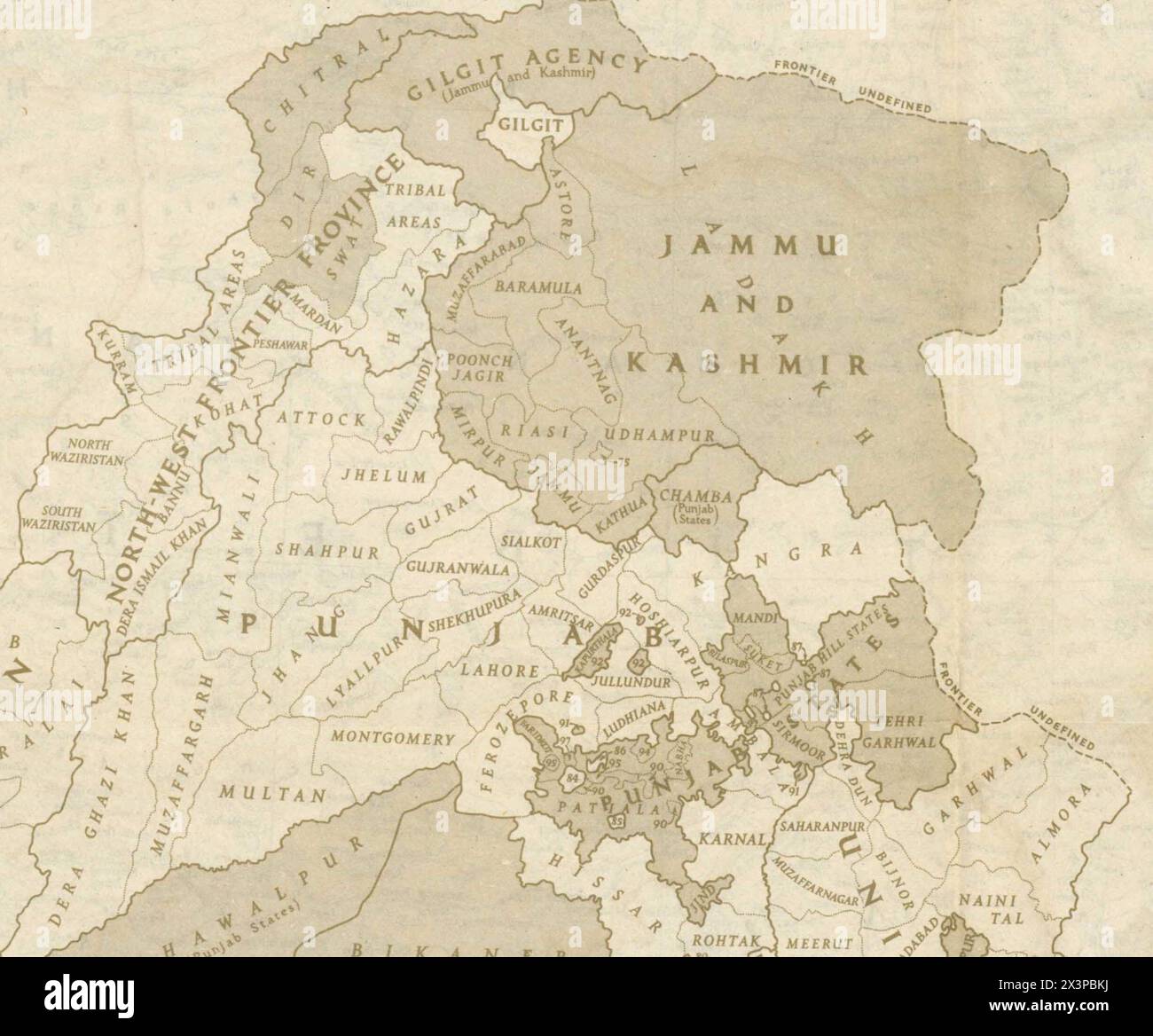 Map of the North-West Frontier Province and neighbouring regions Stock ...