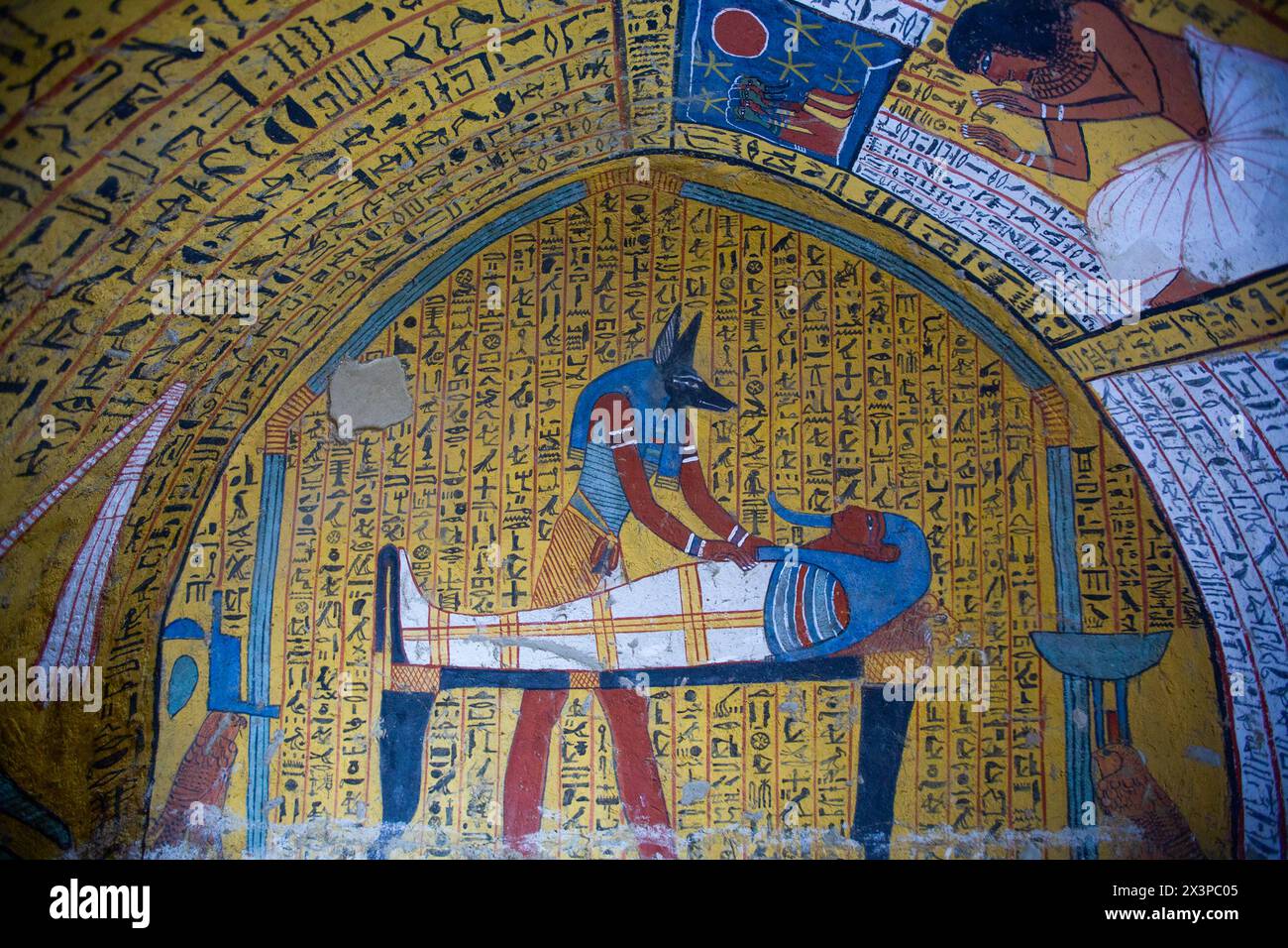 God Anubis Tending to Pharaoh, Wall Paintings, Tomb of Khaemteri, TT220 ...