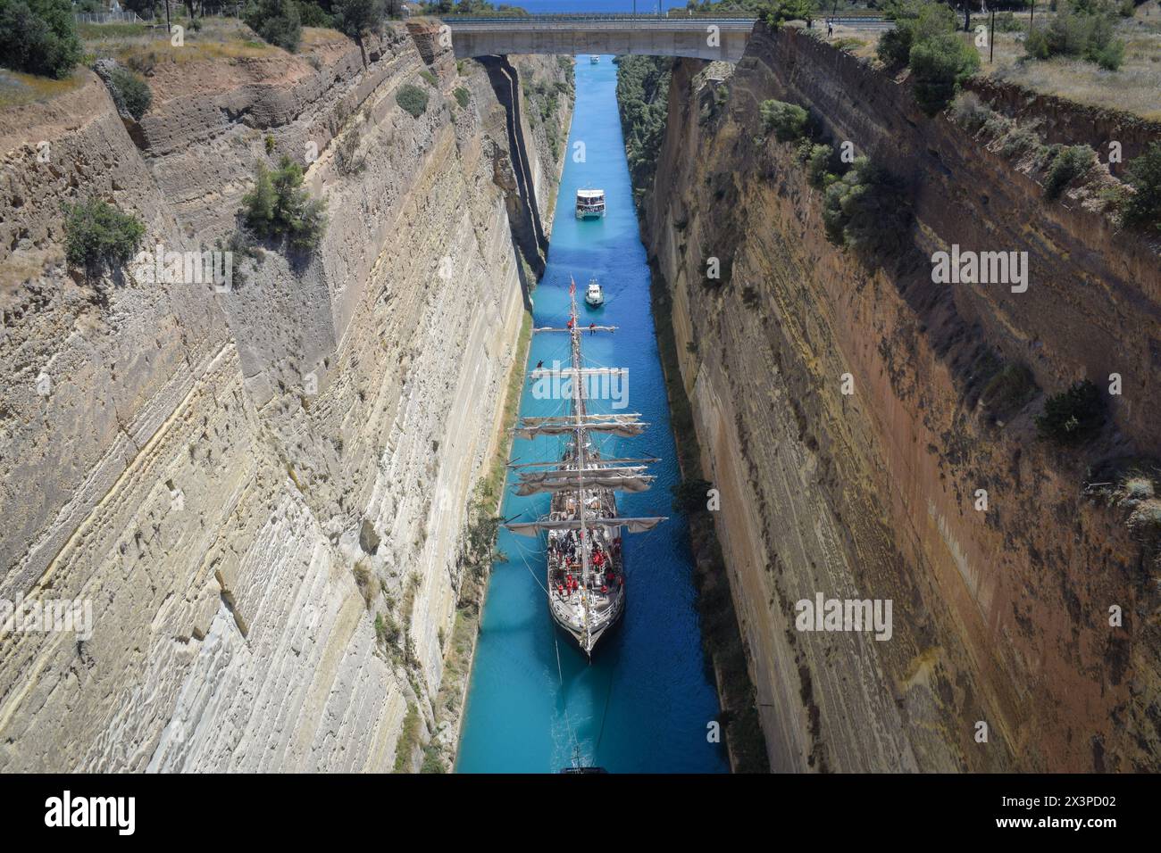 Corinth, Greece. 28 April 2024. The historic three-masted sailing ship ...