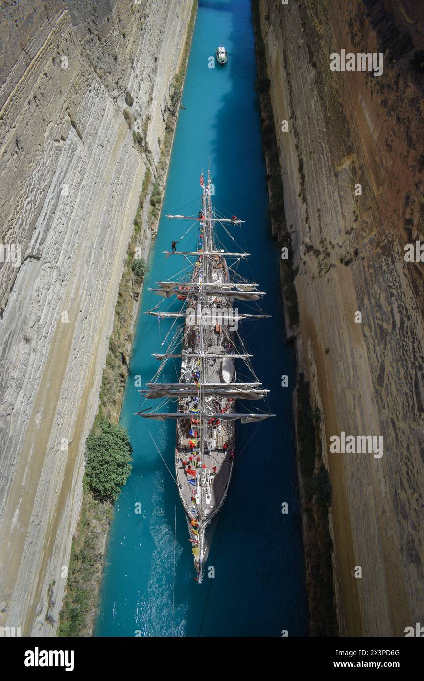 Corinth, Greece. 28 April 2024. The historic three-masted sailing ship ...