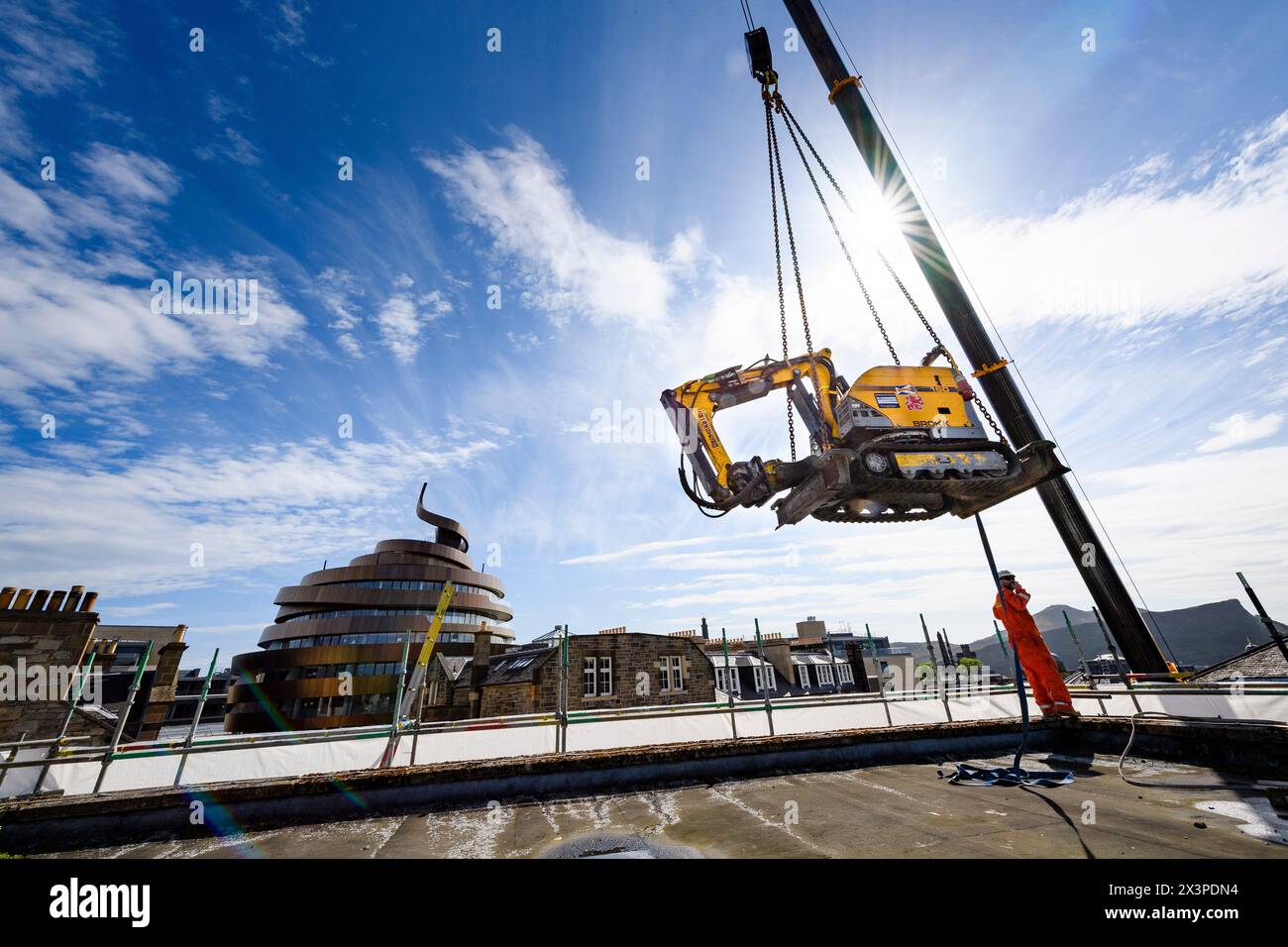 Dunard Centre, Demolition, Crane Brokk robotic Stock Photo - Alamy
