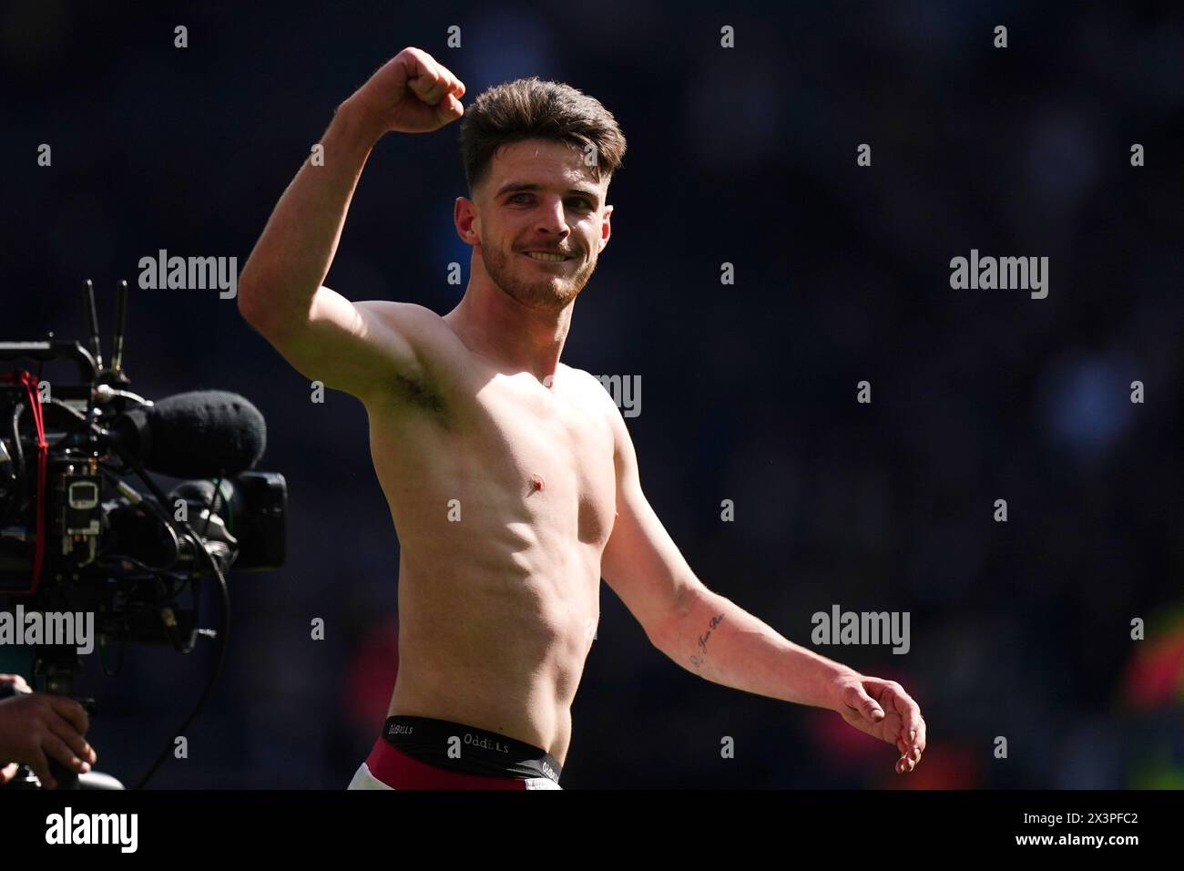 Arsenal's Declan Rice celebrates after the Premier League match at the ...