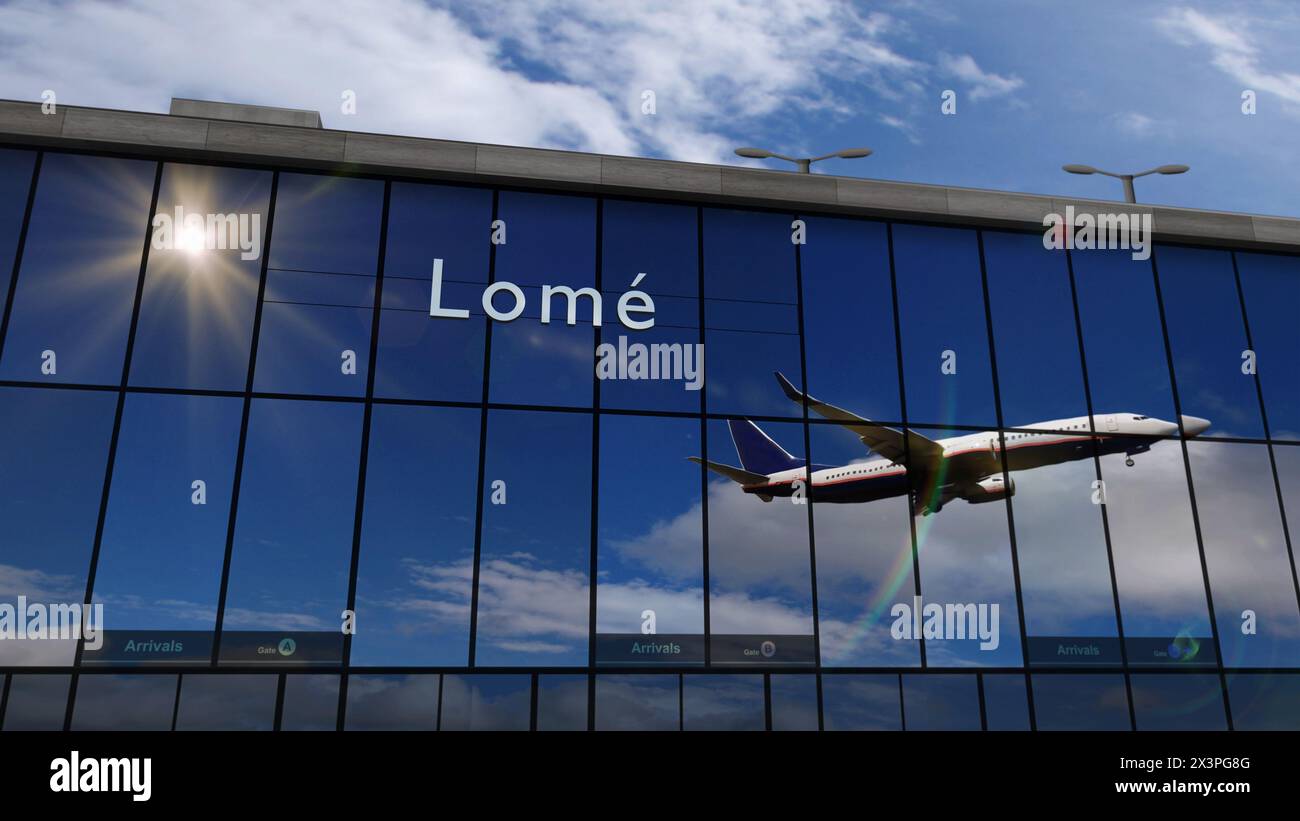 Aircraft landing at Lome, Togo 3D rendering illustration. Arrival in ...