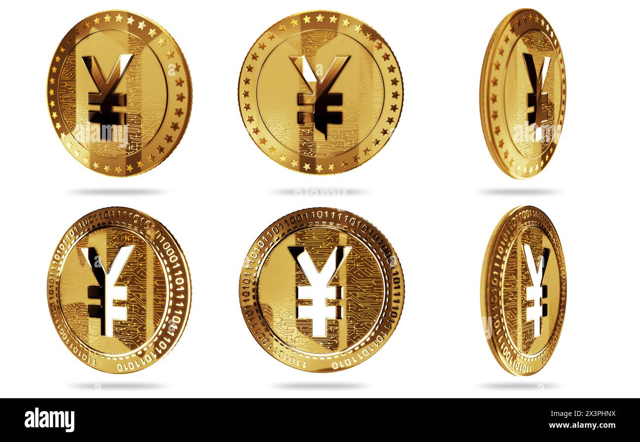 Yen Yuan cryptocurrency isolated gold coin on green screen background ...