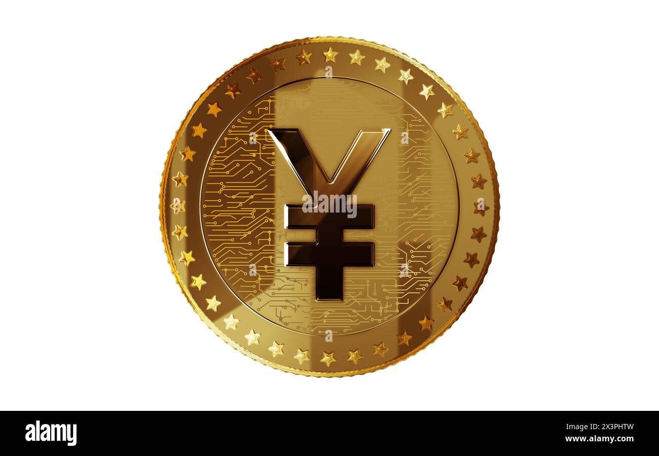 Yen Yuan cryptocurrency isolated gold coin on green screen background ...