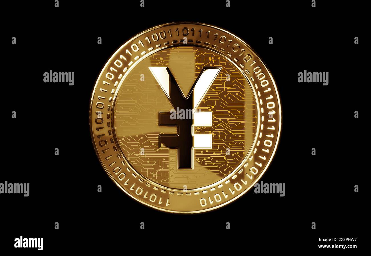 Yen Yuan cryptocurrency isolated gold coin on green screen background ...