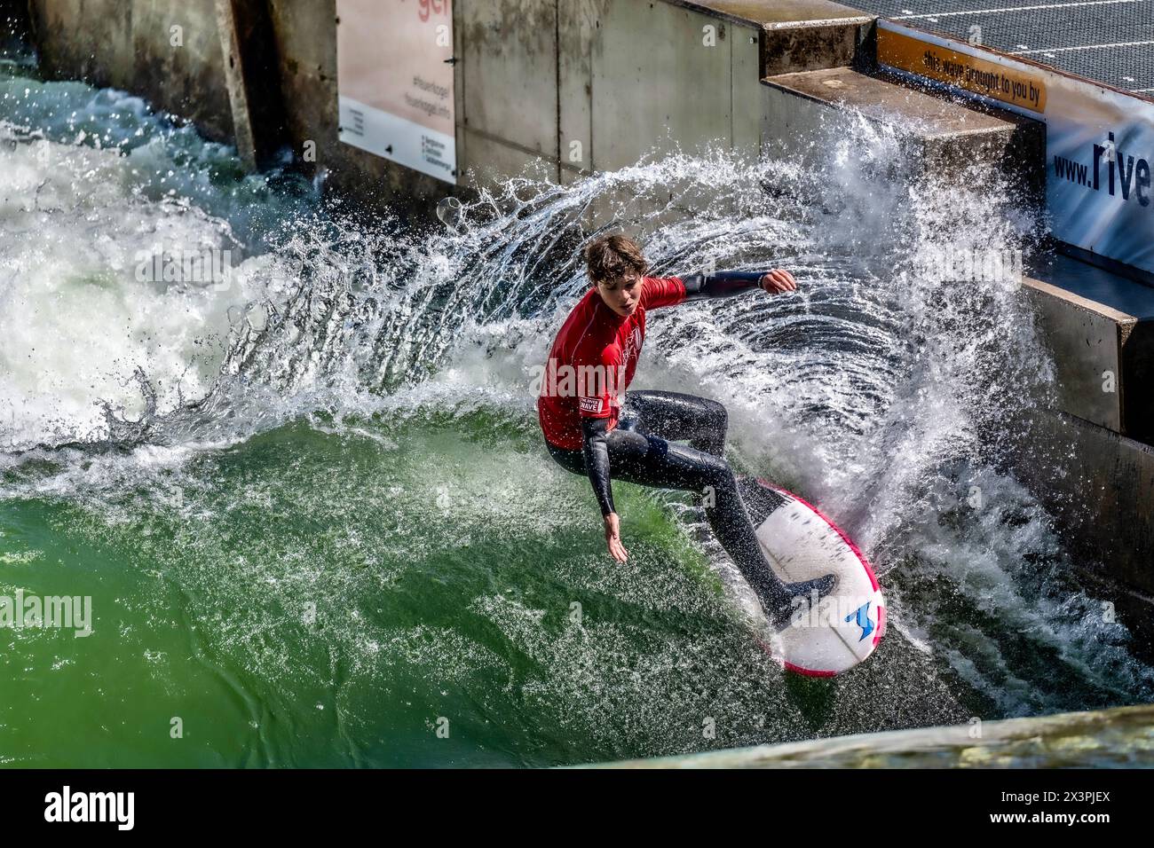 The River Wave Ebensee Standing Wave Surfing 2024fun Stock Photo - Alamy