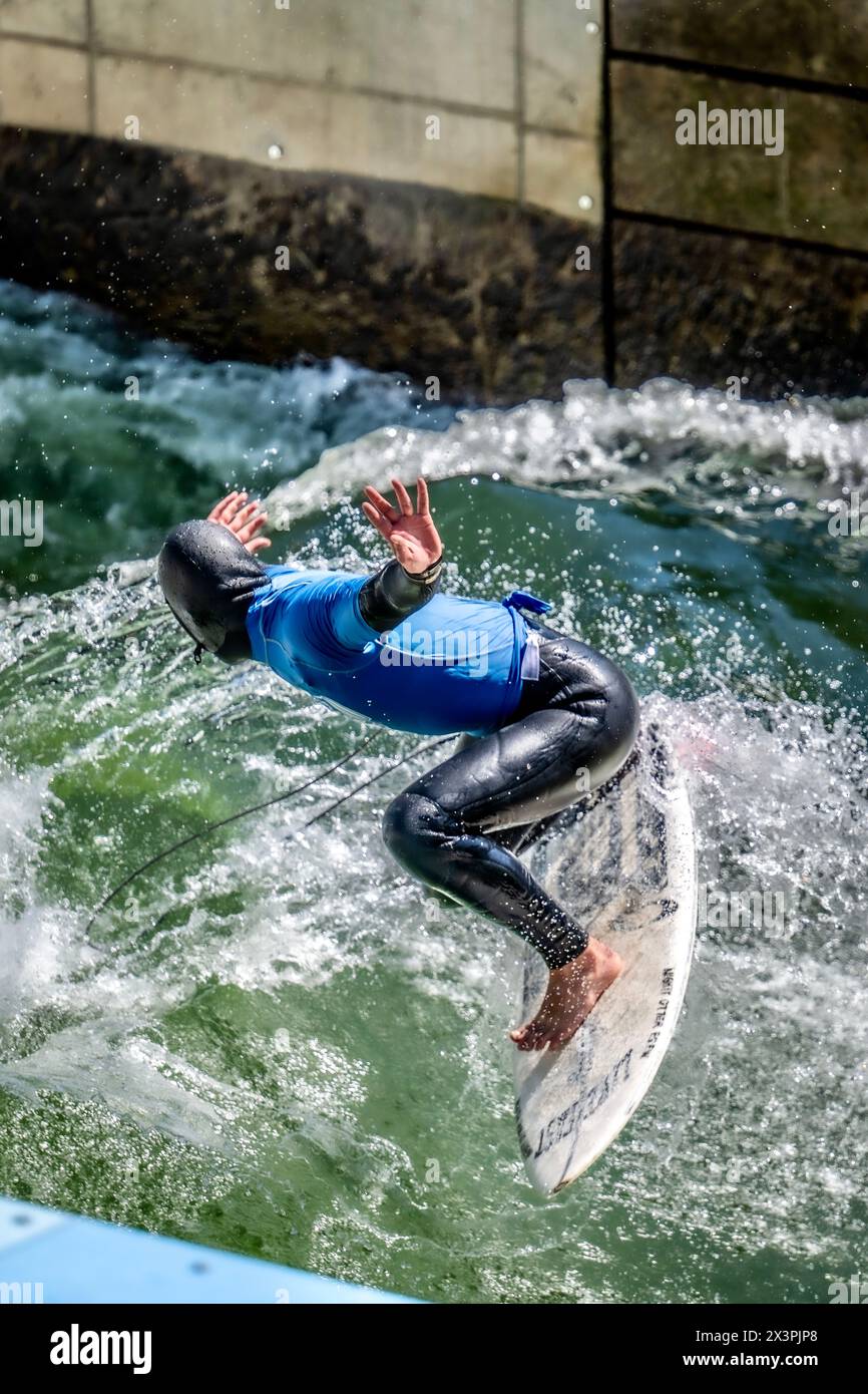 The River Wave Ebensee Standing Wave Surfing 2024fun Stock Photo - Alamy