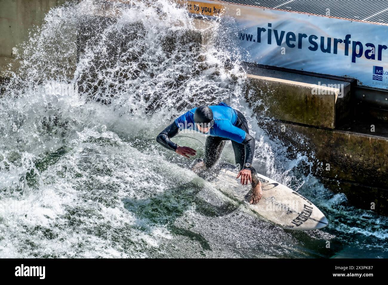 The River Wave Ebensee Standing Wave Surfing 2024fun Stock Photo - Alamy