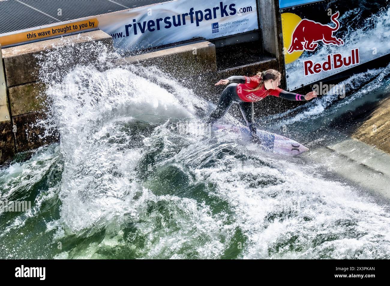 The River Wave Ebensee Standing Wave Surfing 2024fun Stock Photo - Alamy