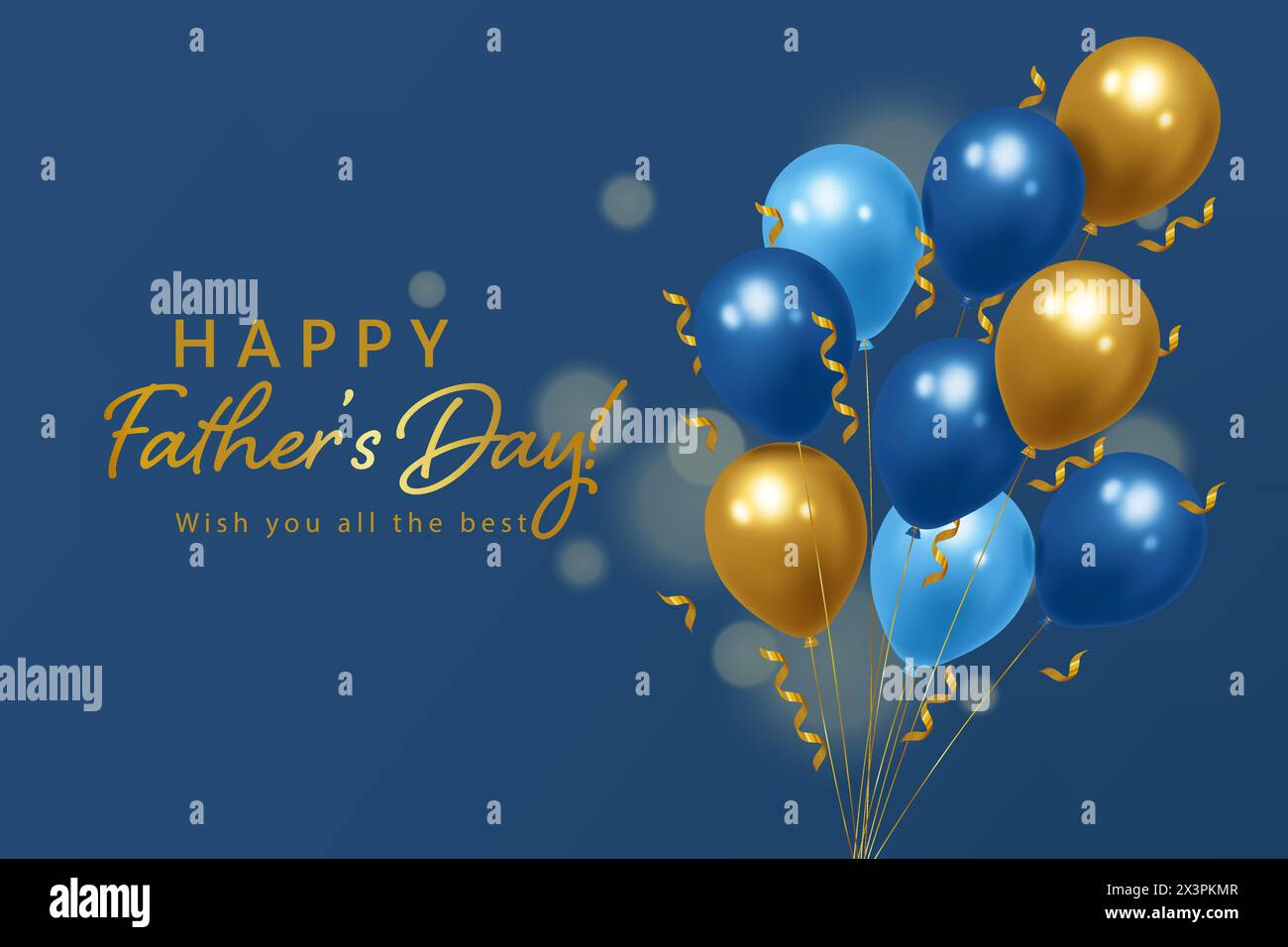 Festive Realistic blue and gold balloons. Happy Fathers Day template ...