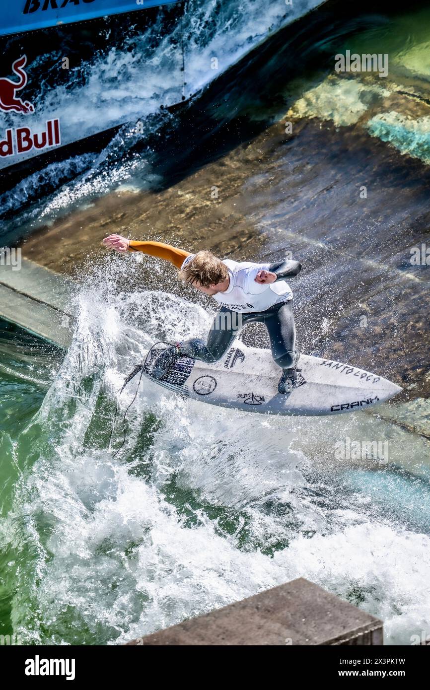 The River Wave Ebensee Standing Wave Surfing 2024fun Stock Photo - Alamy