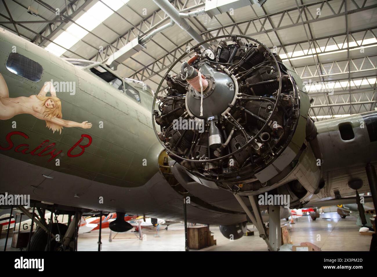 Engine maintenance on a Boeing B-17 Flying Fortress, American four ...