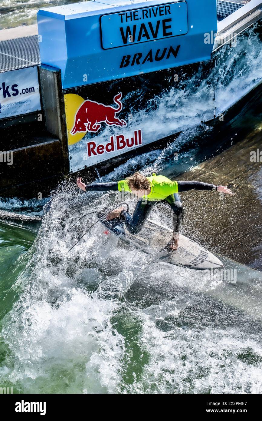 The River Wave Ebensee Standing Wave Surfing 2024fun Stock Photo - Alamy
