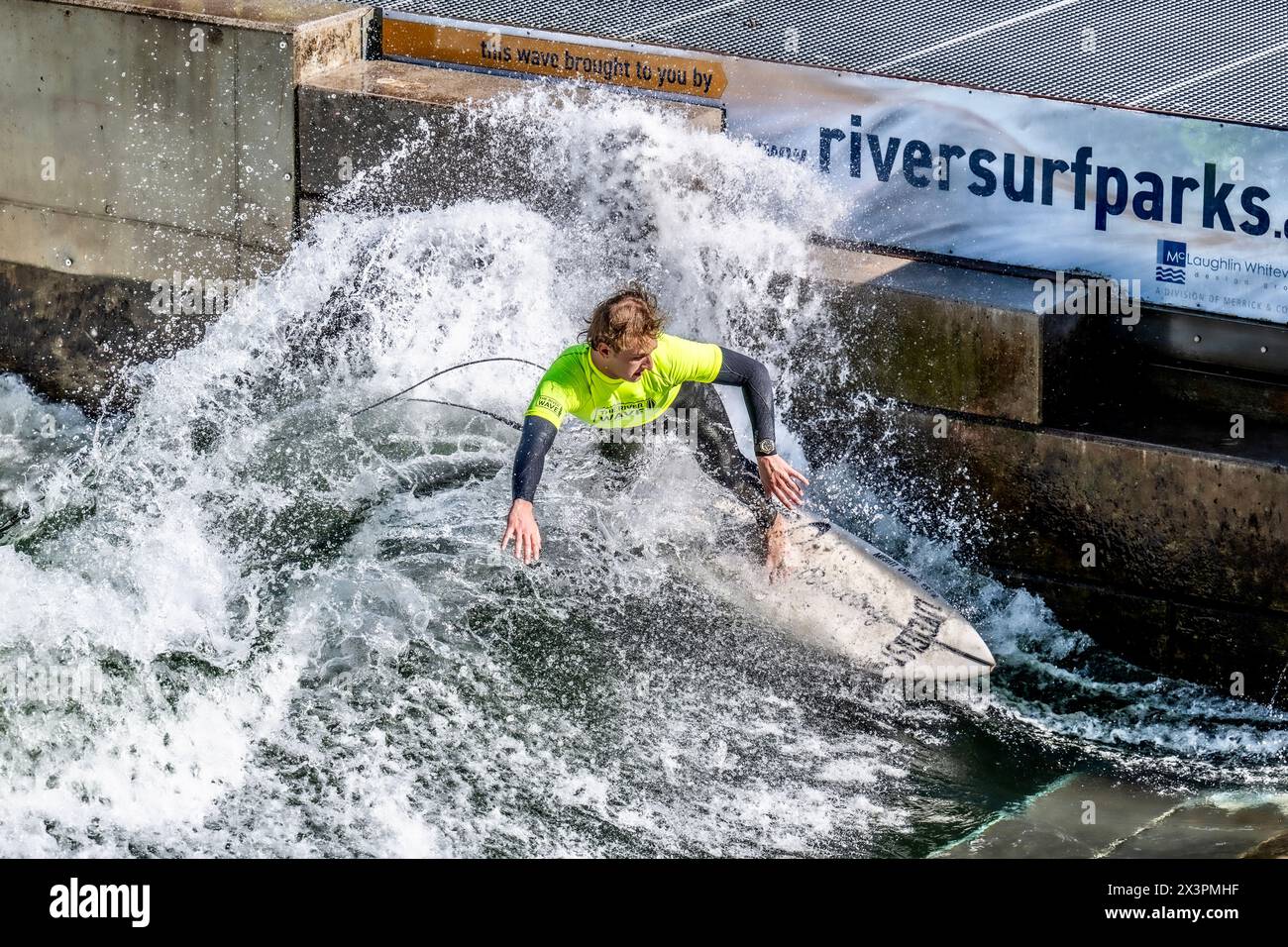 The River Wave Ebensee Standing Wave Surfing 2024fun Stock Photo - Alamy