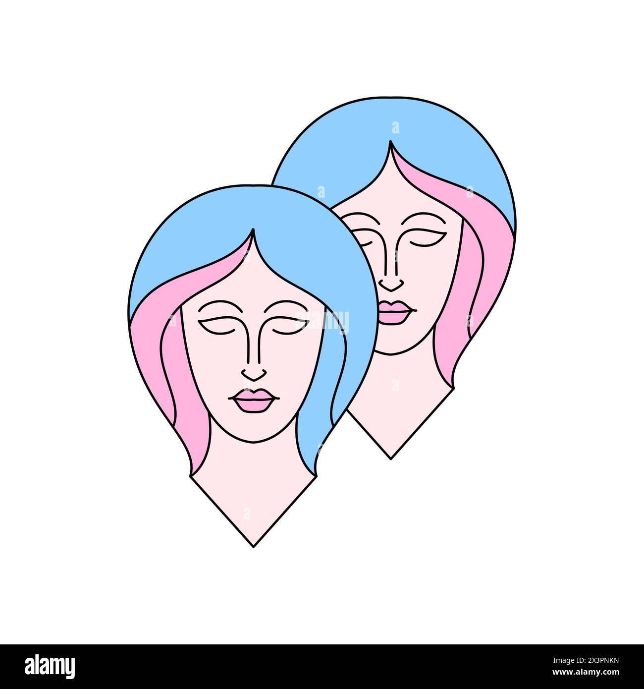 Gemini zodiac sign in line art style on white background Stock Vector ...