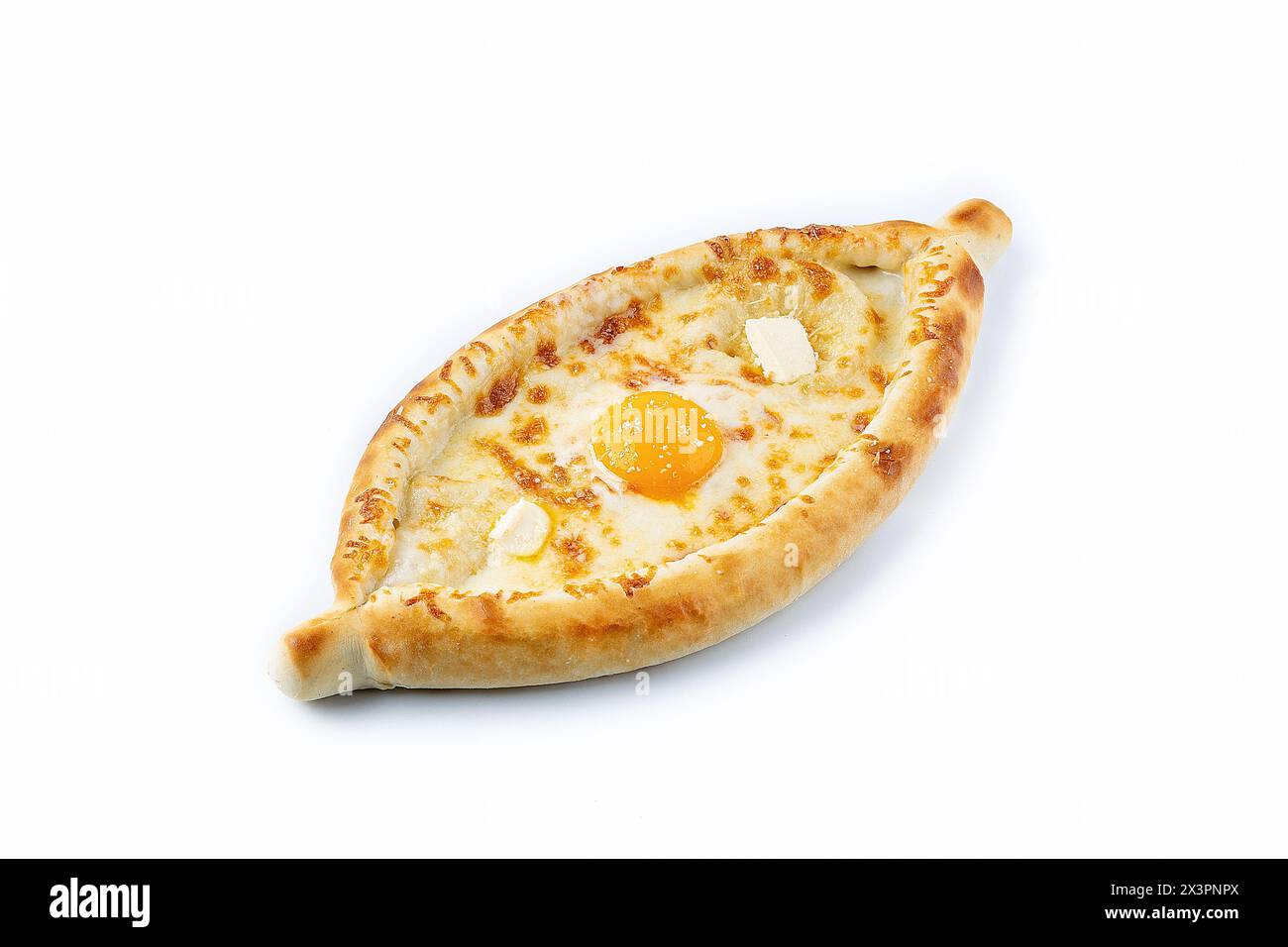 ajara Khachapuri with cheese, egg and butter, georgian kitchen isolated ...