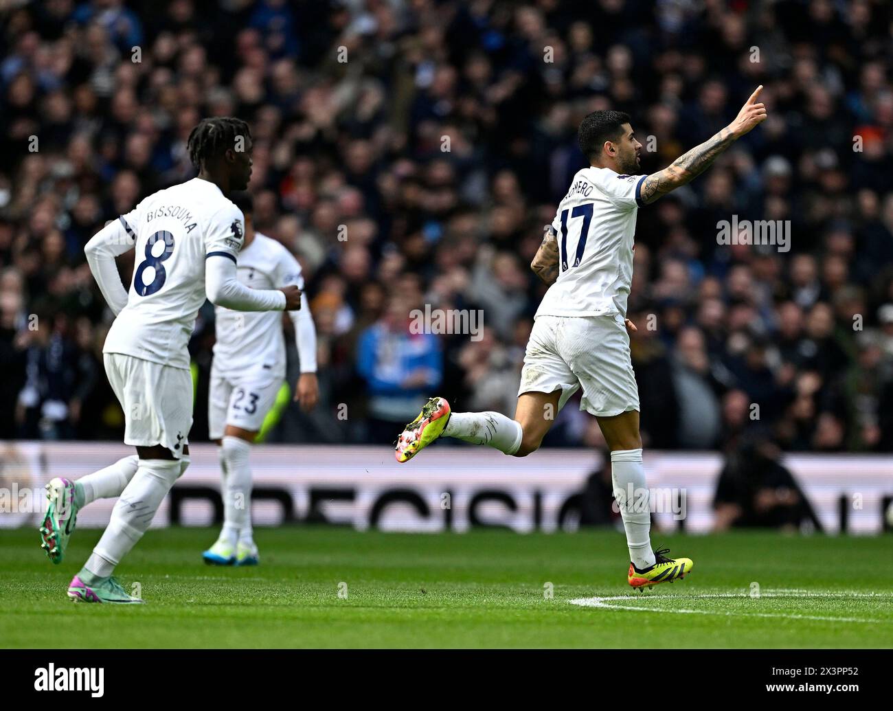 London, UK. 28th Apr, 2024. GOAL. Cristian Romero (Spurs, 17 ...