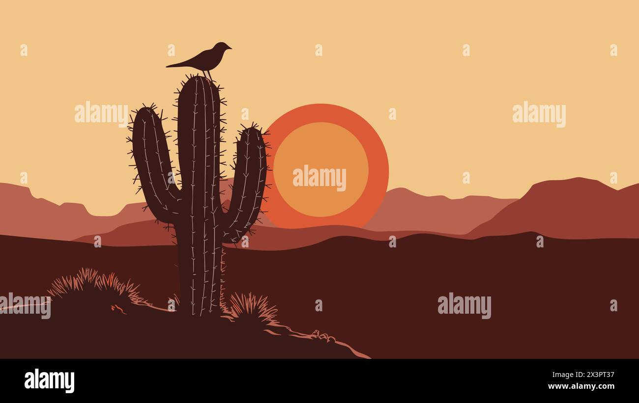 Abstract desert background with a bird on a cactus Stock Vector Image & Art - Alamy