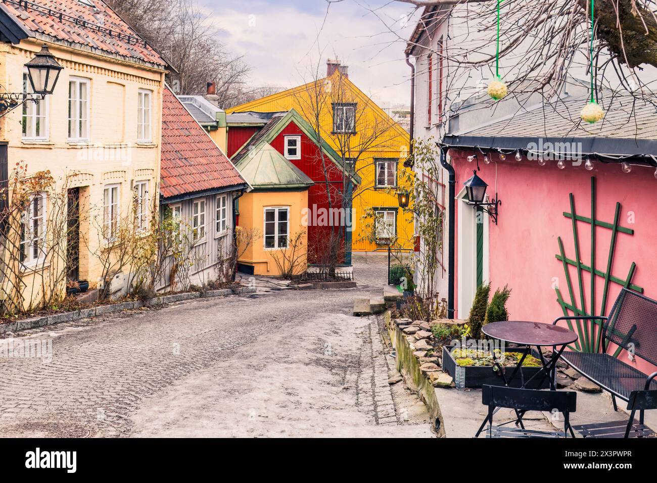Charming old street in Oslo, Norway Stock Photo - Alamy