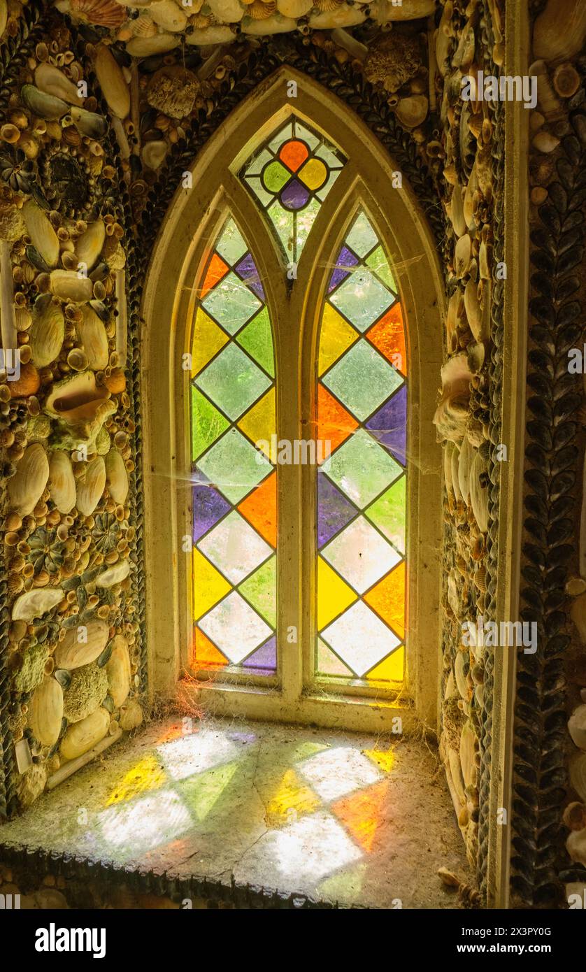 Stained glass Window at the Shell House Grotto at Cilwendeg, Boncath ...