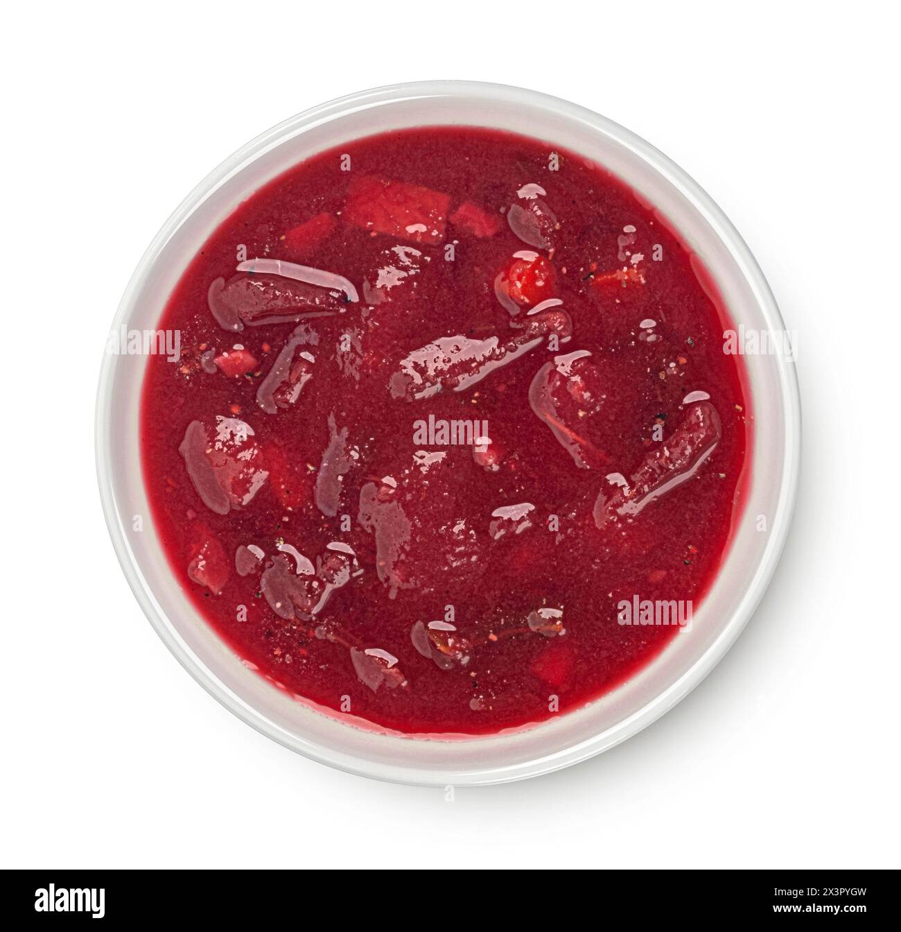 Traditional borscht, beetroot soup isolated on white background, top ...