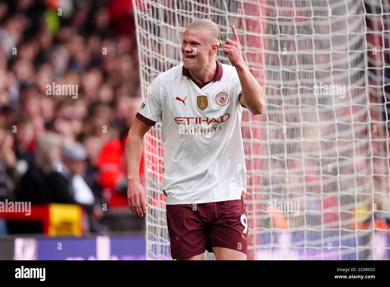 Manchester City's Erling Haaland celebrates after scoring their side's ...