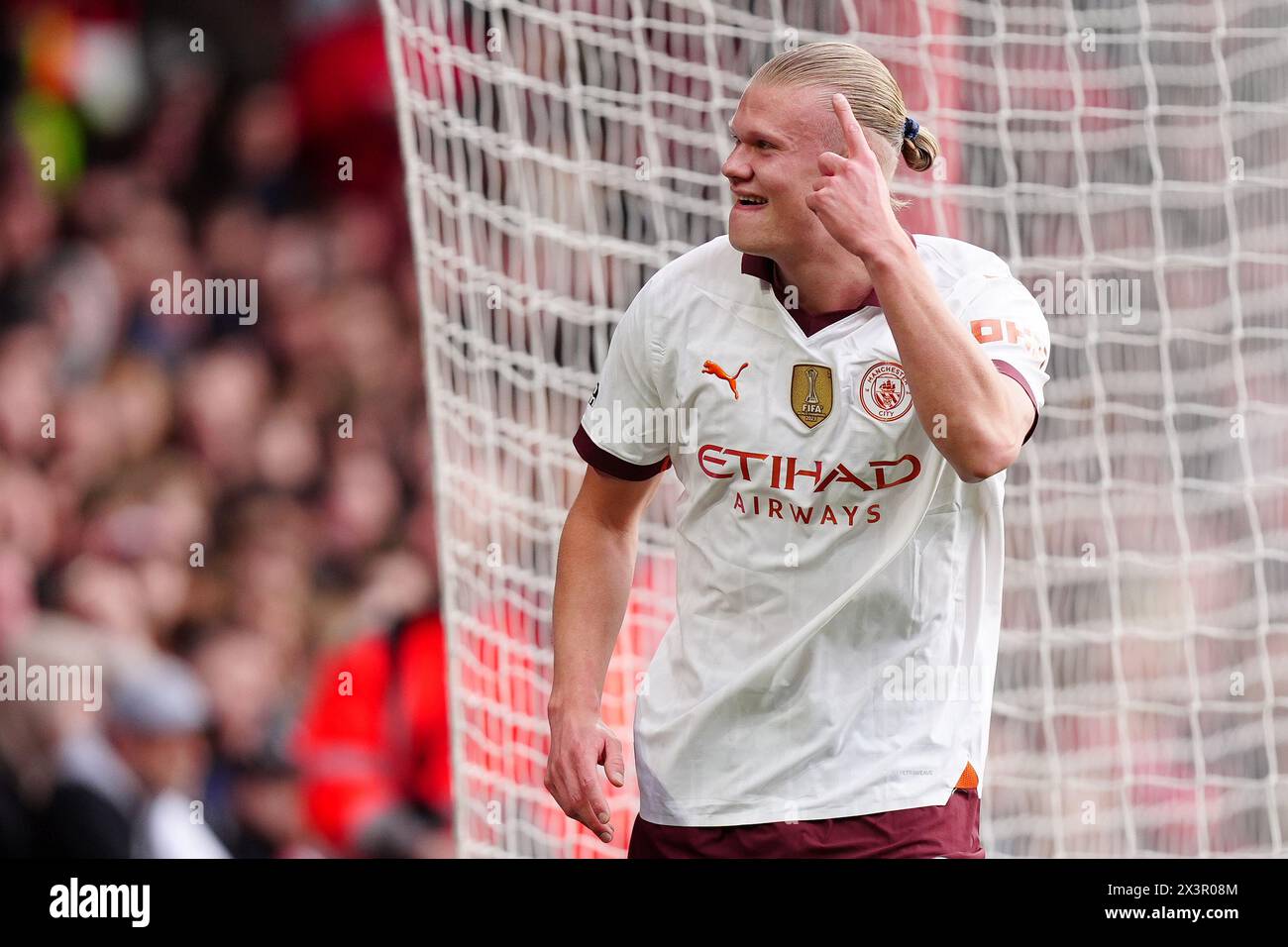 Manchester City's Erling Haaland celebrates after scoring their side's ...
