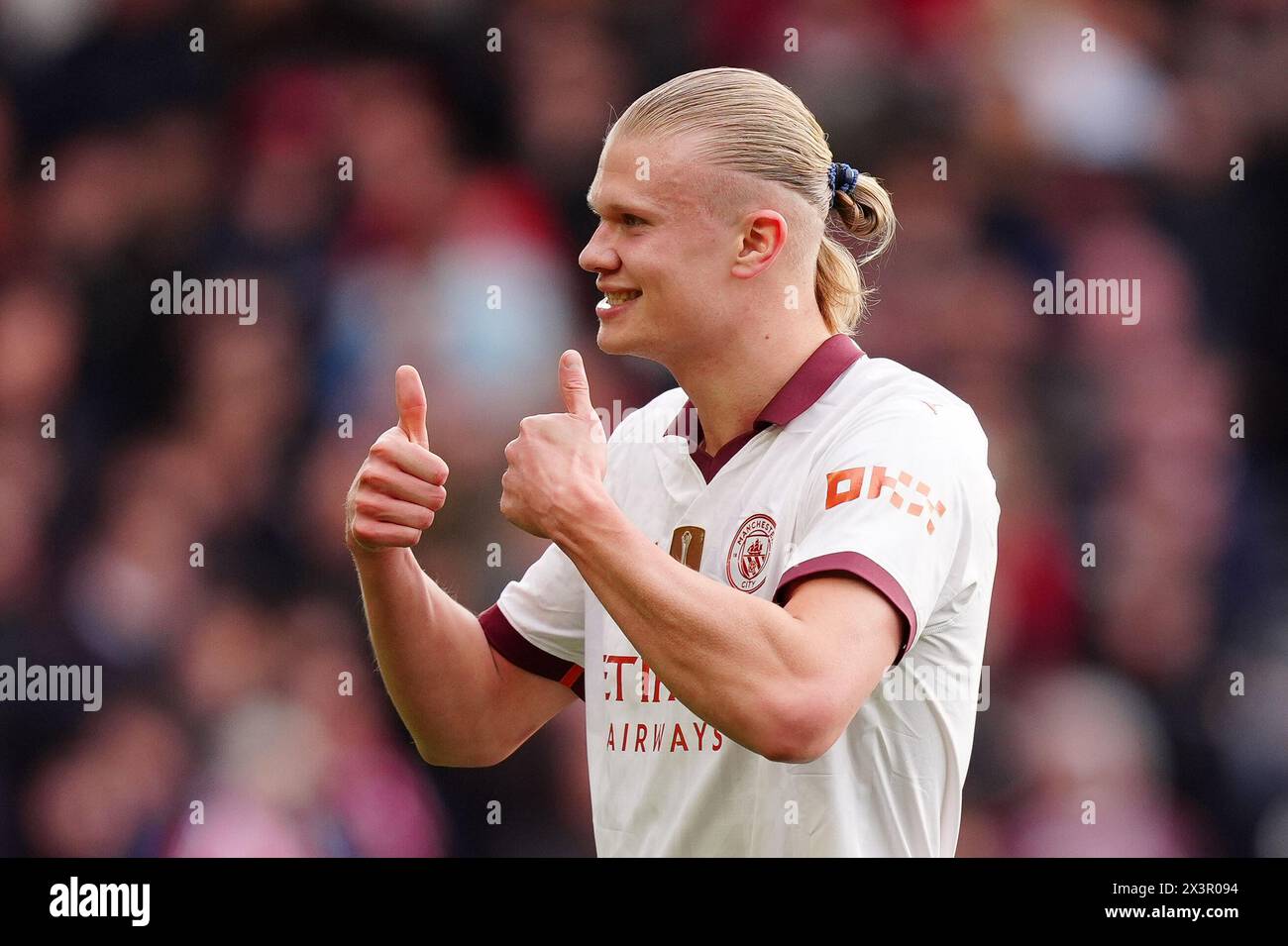 Manchester City's Erling Haaland celebrates after scoring their side's ...