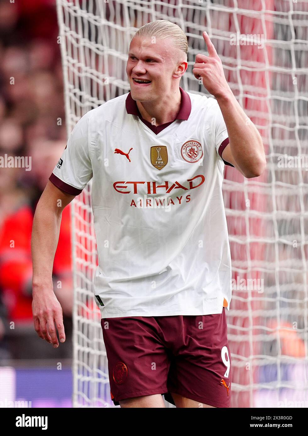 Manchester City's Erling Haaland celebrates after scoring their side's ...