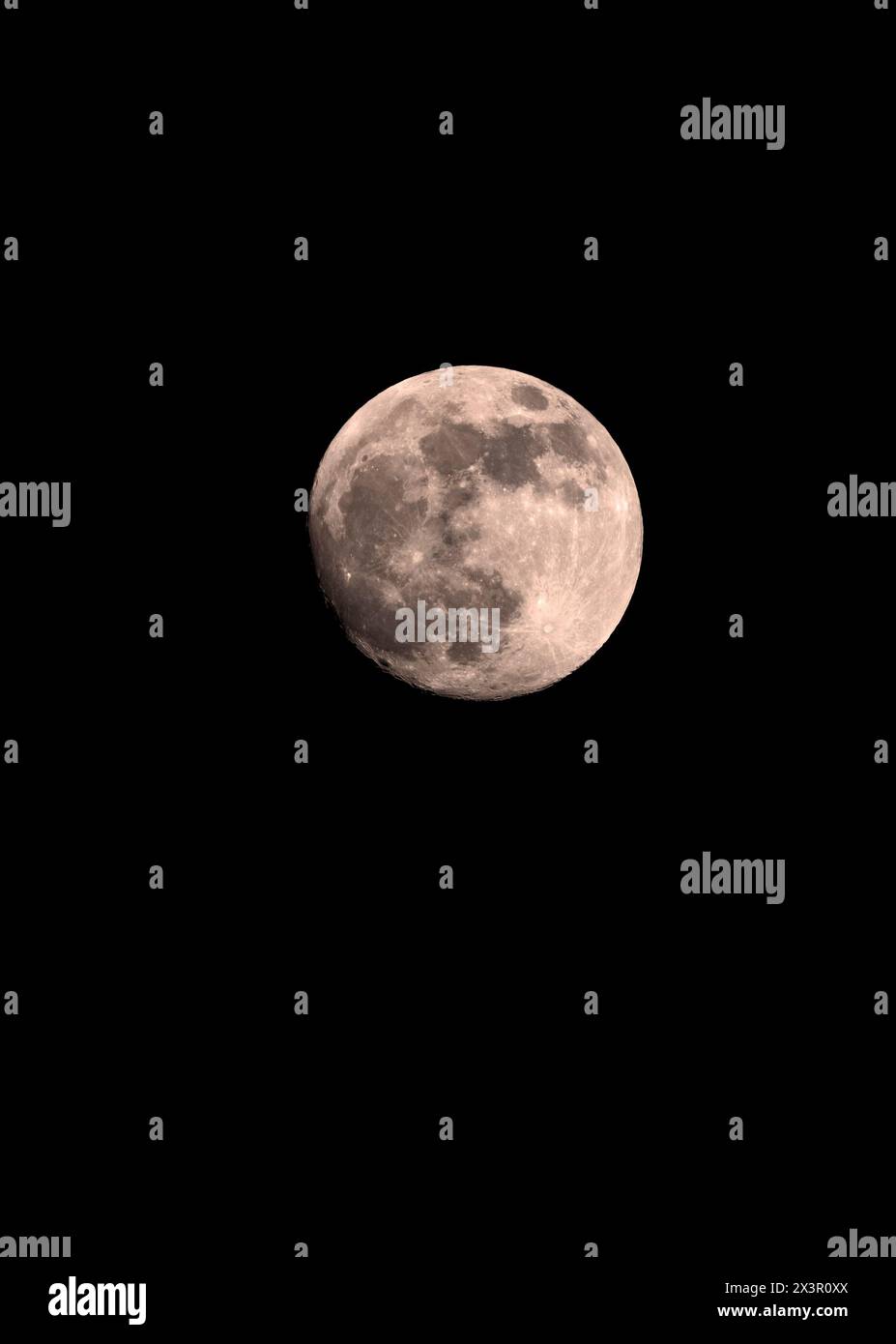 Full moon with craters taken from central Asia on a black background ...