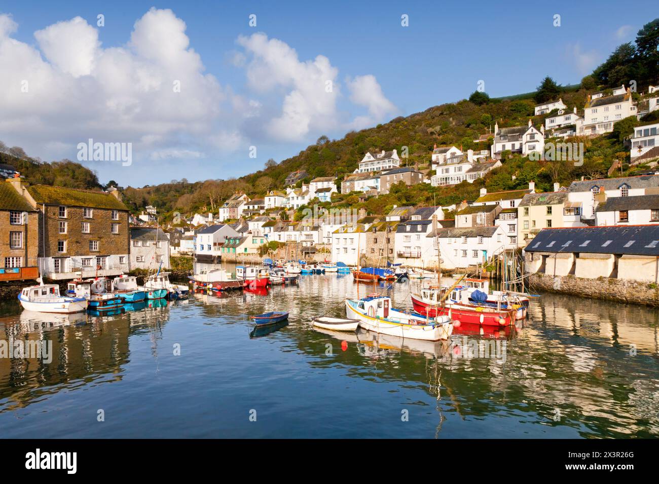 The fishing village of Polperro, Cornwall, England, on a fine October ...