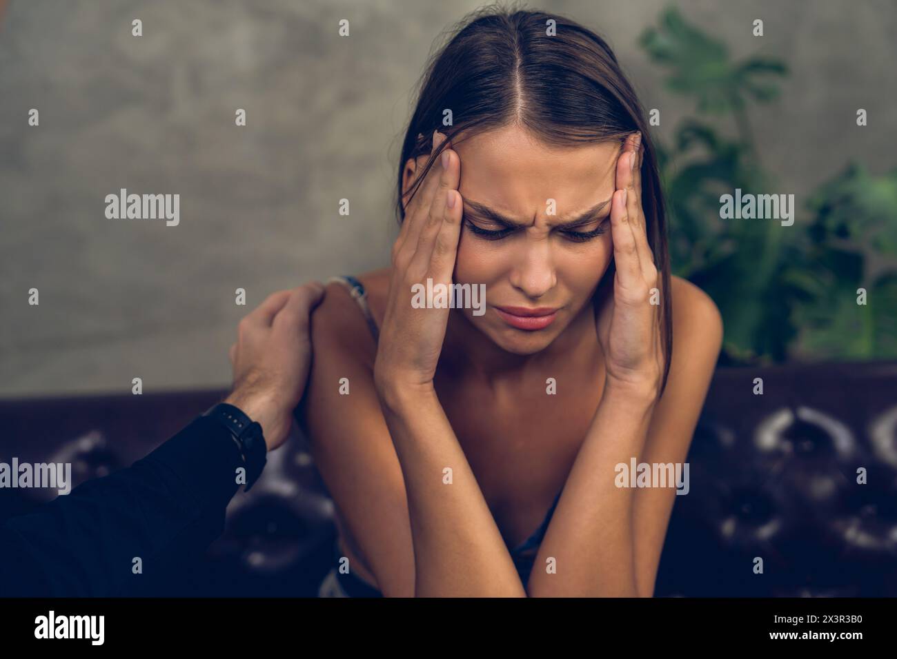 Psychiatrist comforting and supporting stressed and depressed patient ...