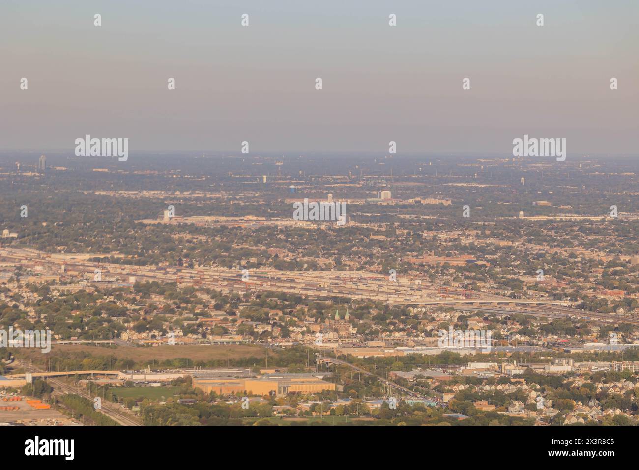 Aerial view of the cityscape near airport of Chicago at Illinois Stock ...