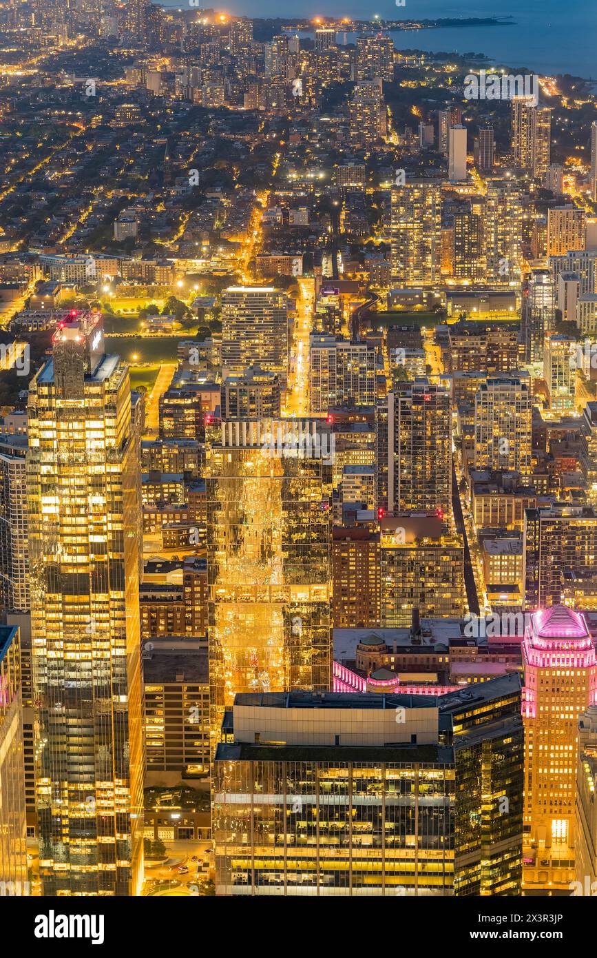 Sunset aerial view of the downtown landscape from the Willis Tower at ...