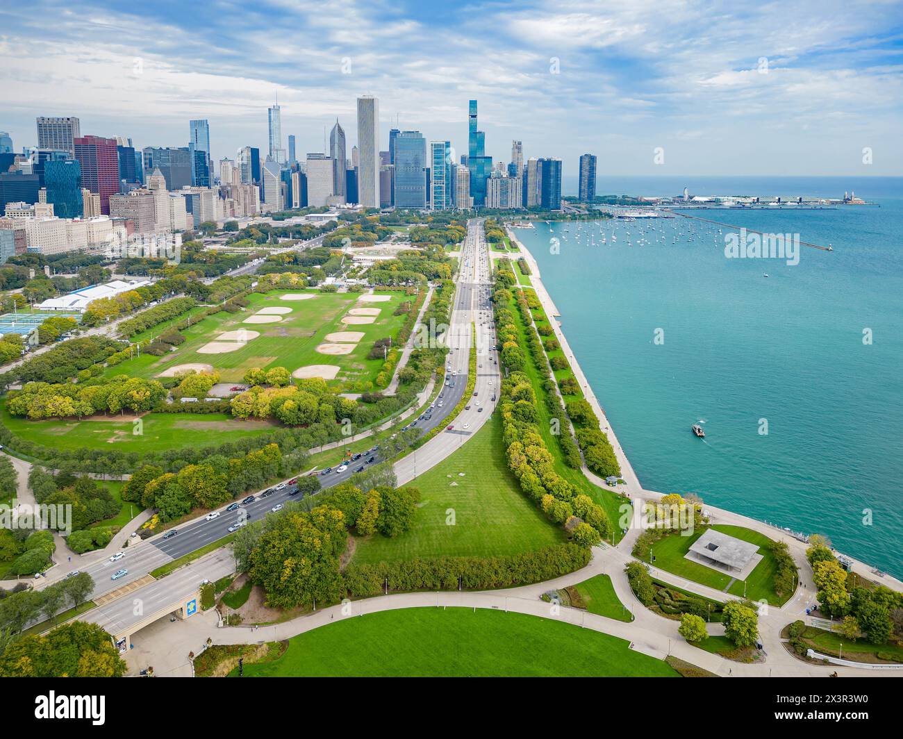 Sunny aerial view of the downtown cityscape at Chicago Stock Photo - Alamy