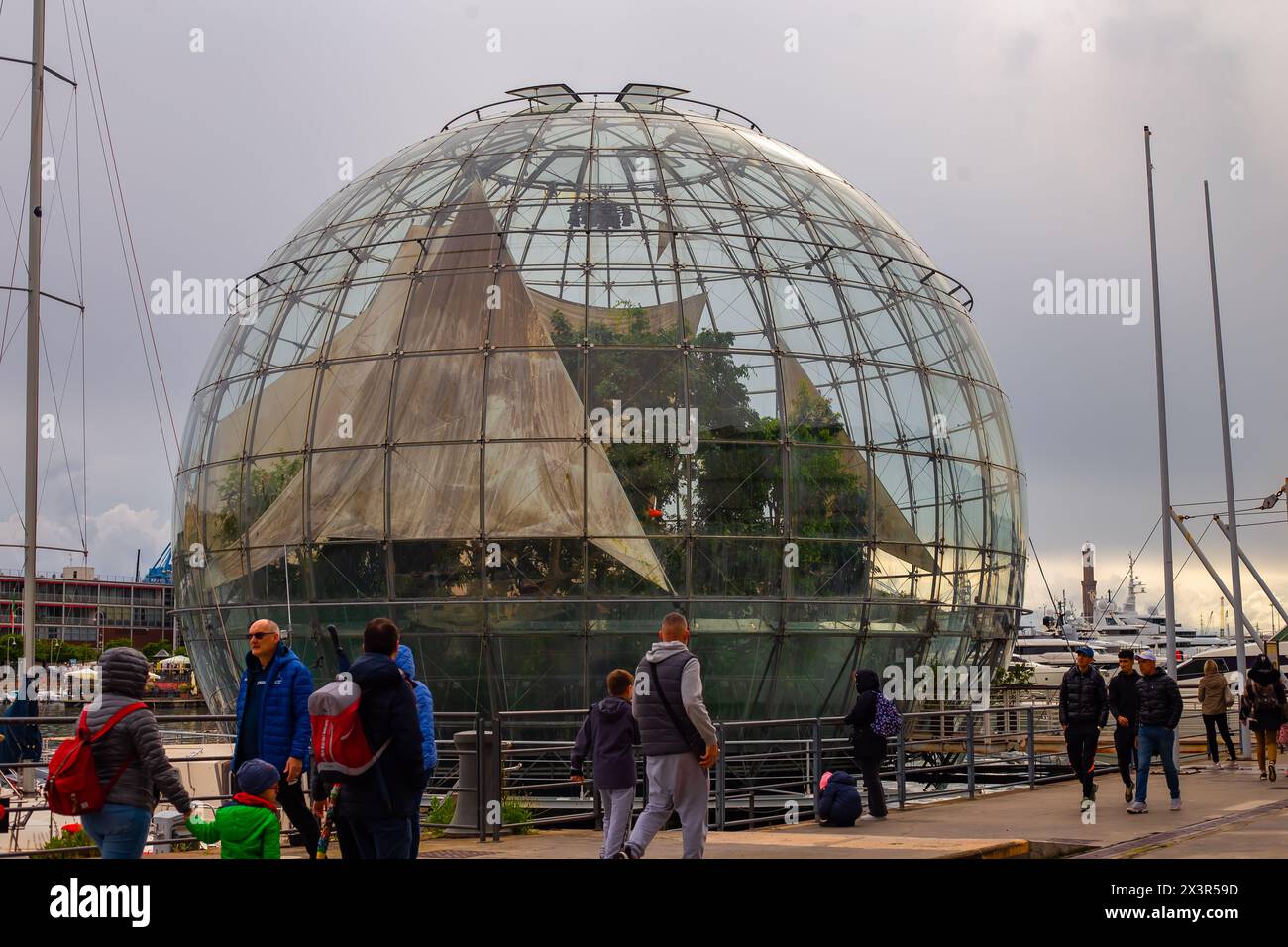 Biosfera of Genova. Large oceanarium near the port: aquariums with a ...