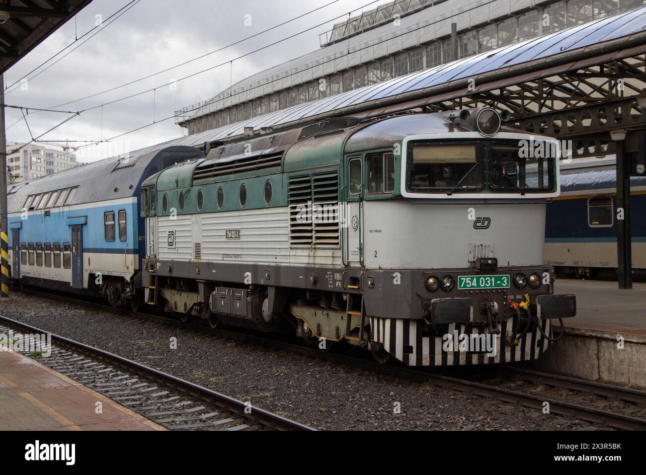 Prague, Czechia; March 25: A ČD Class 754 diesel electric locomotive ...