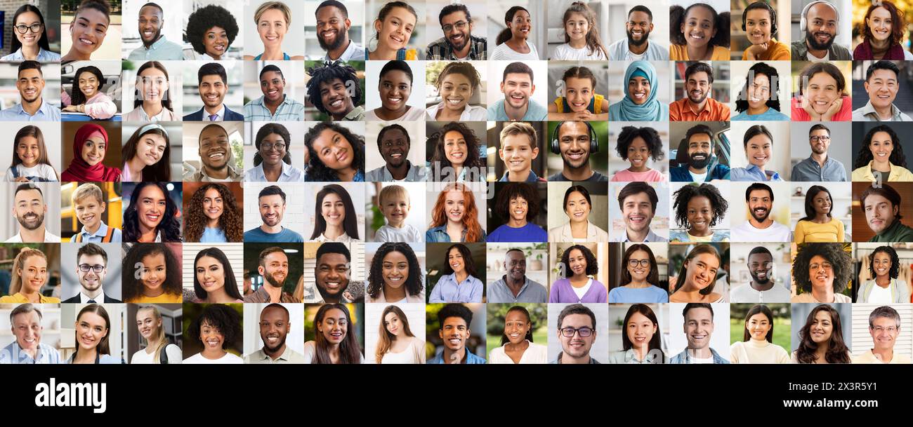 Multiracial people face collage on light backdrop Stock Photo - Alamy