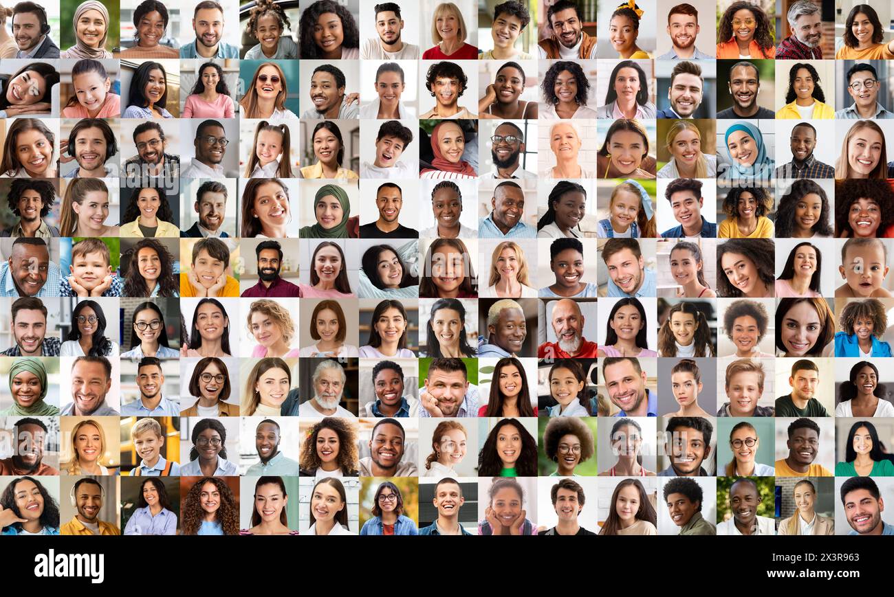 Assortment of people portraits underscored by diversity Stock Photo - Alamy