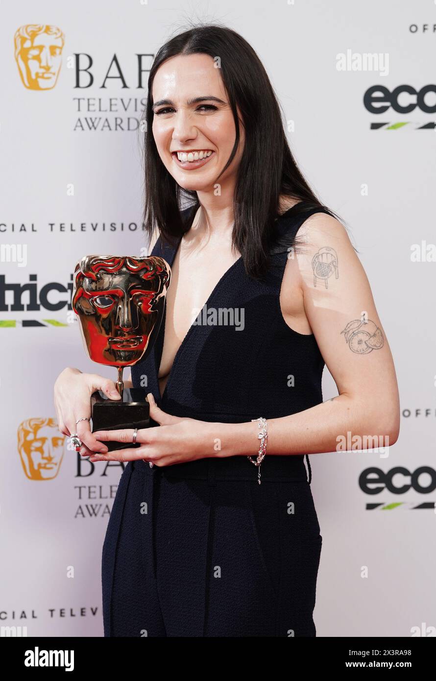 Kat Sadler with her Emerging Talent:Fiction award at the Bafta ...