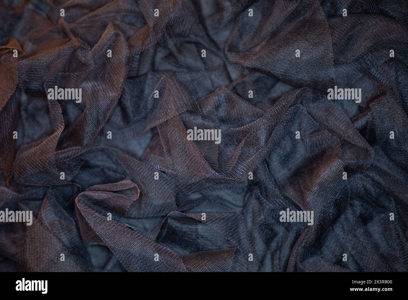 Close-Up View of Crumpled Texture Dark Mesh Fabric Texture With ...